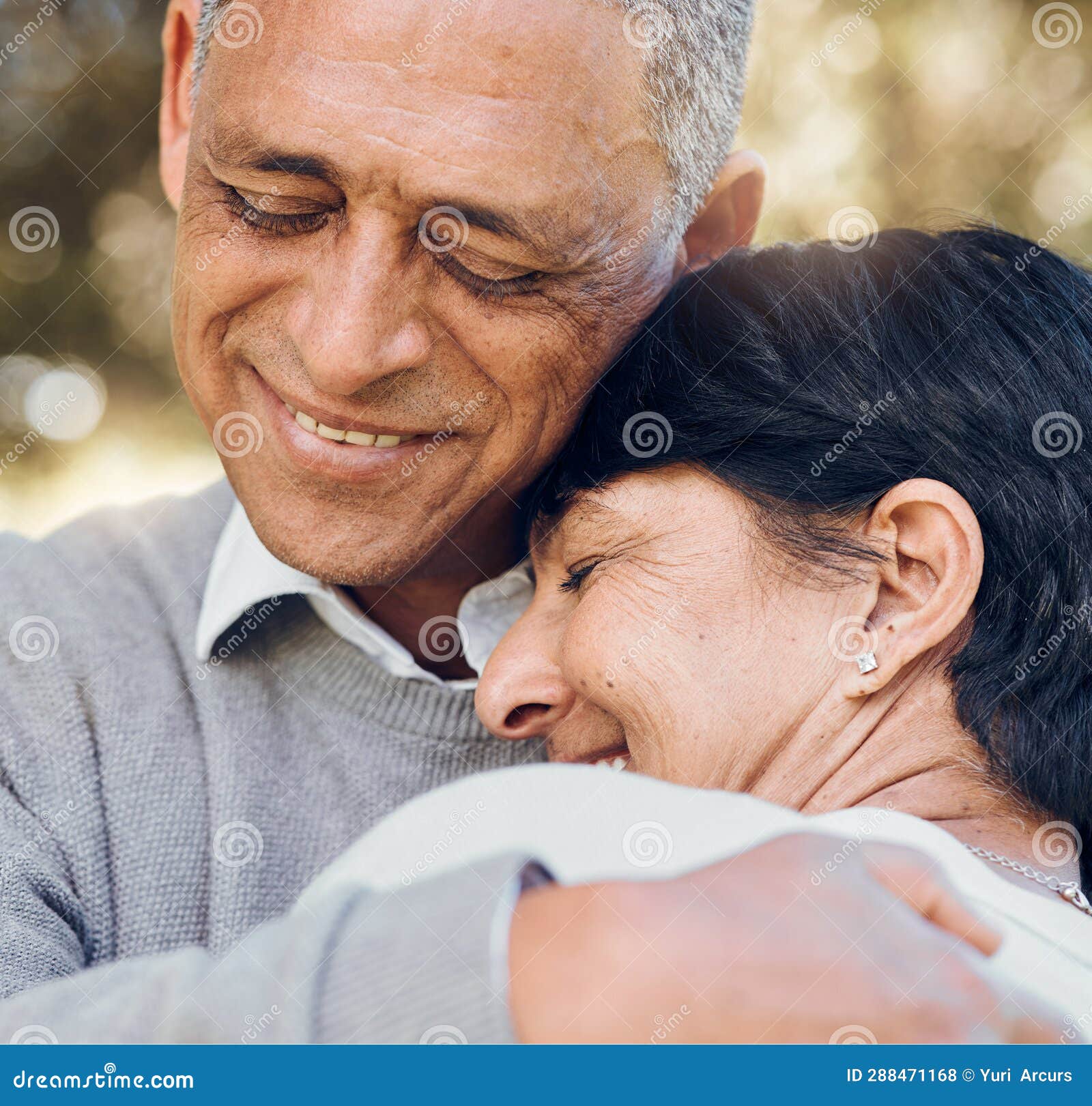Hug Outdoor And Senior Couple With Love Smile And Support With