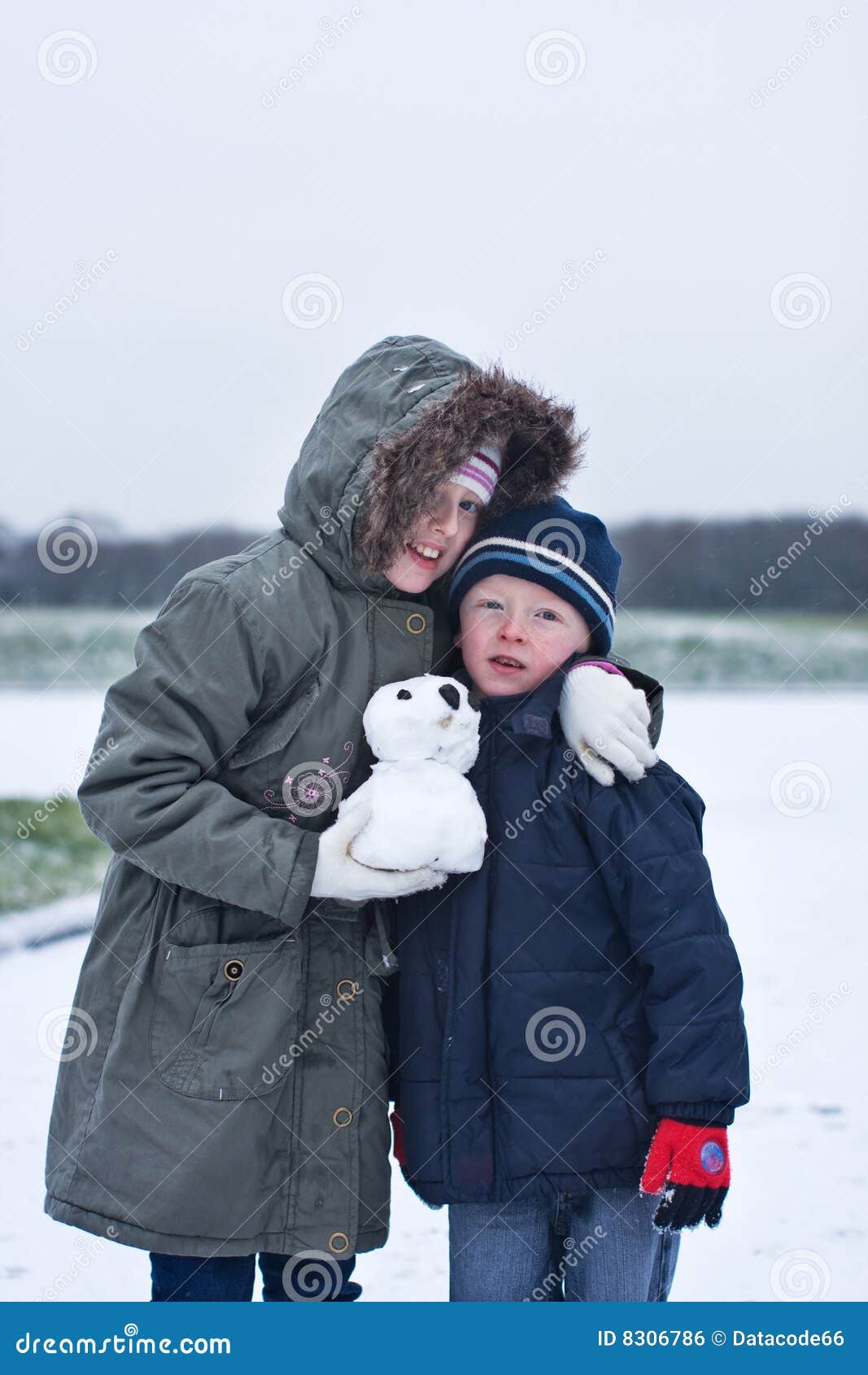 Hug in the snow stock photo. Image of funny, snow, smile - 8306786