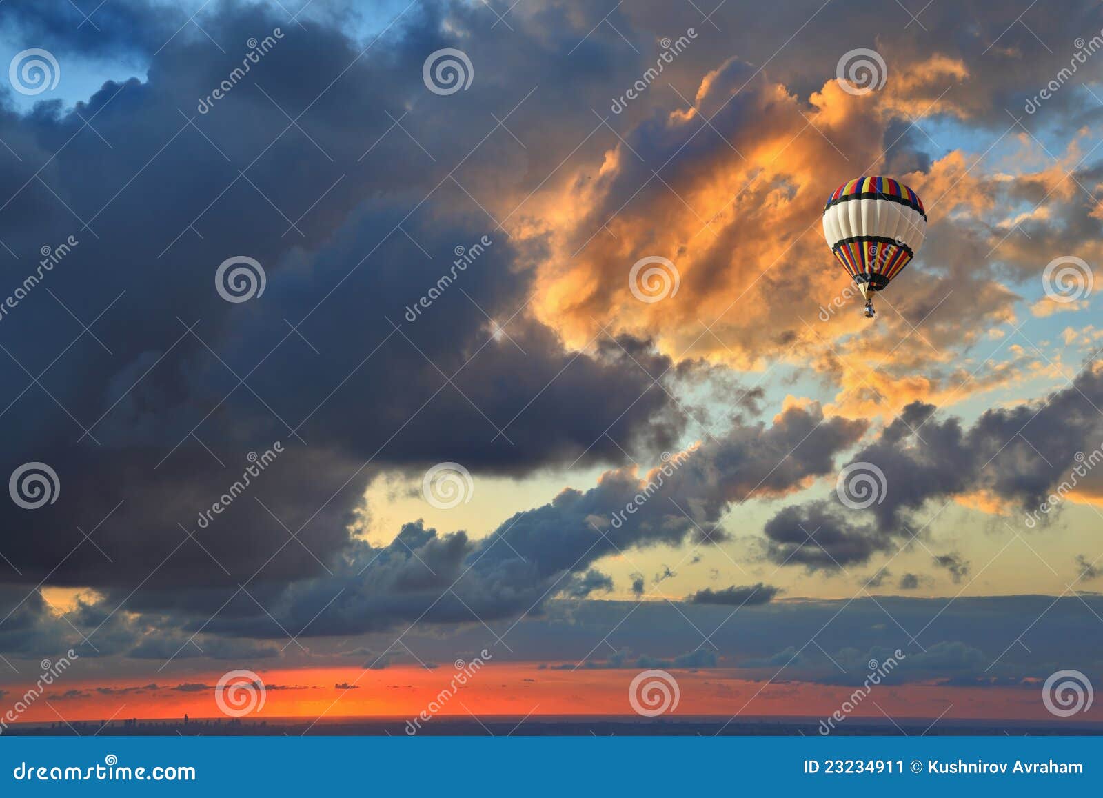Huge Air Balloon Flying Over the Sea Stock Image - Image of migratory ...