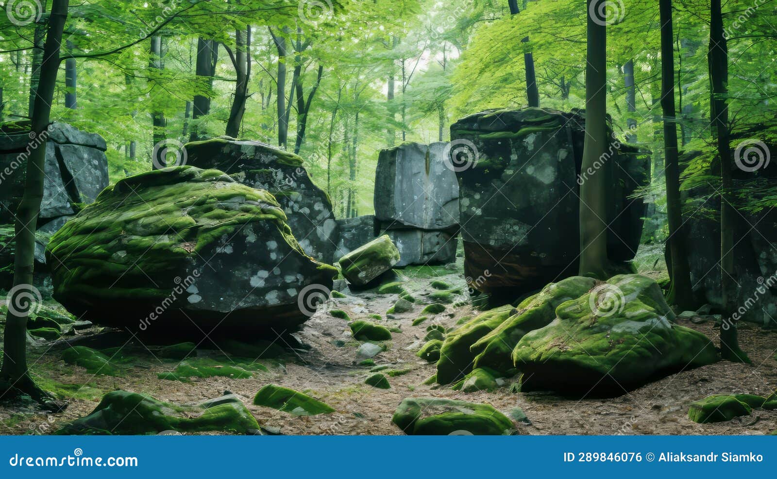 The Huge Ancient Stones in Forest Stock Illustration - Illustration of ...