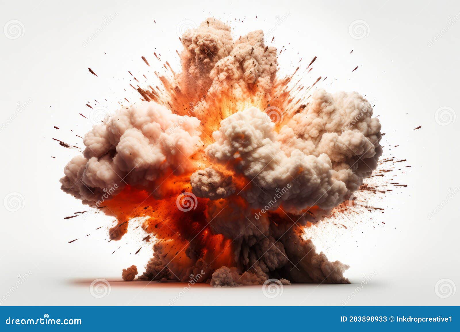 A Huge Ball of Flames and Smoke from an Explosion. White Background ...