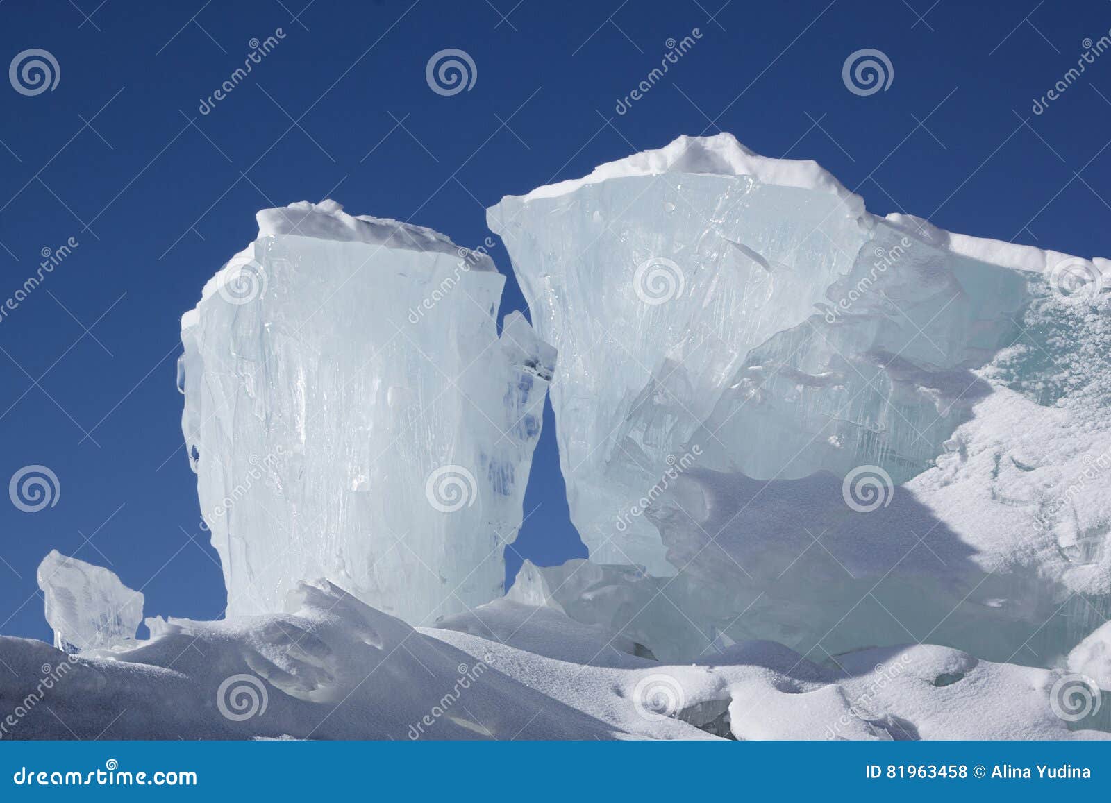 Huge Blocks of Aqua Ice on Blue Sky Background. Stock Photo - Image of ...