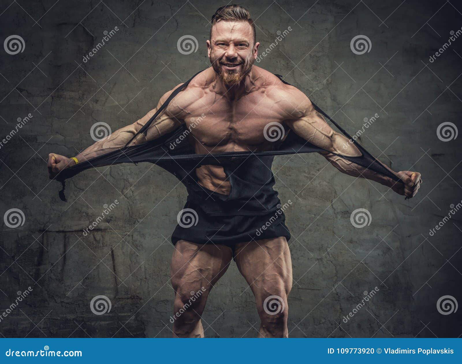 Huge Bodybuilder Rend His Garments. Stock Photo - Image of bodybuilder ...