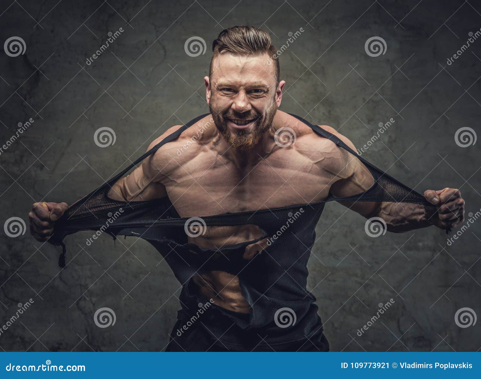 Huge Bodybuilder Rend His Garments. Stock Image - Image of bodybuilding ...