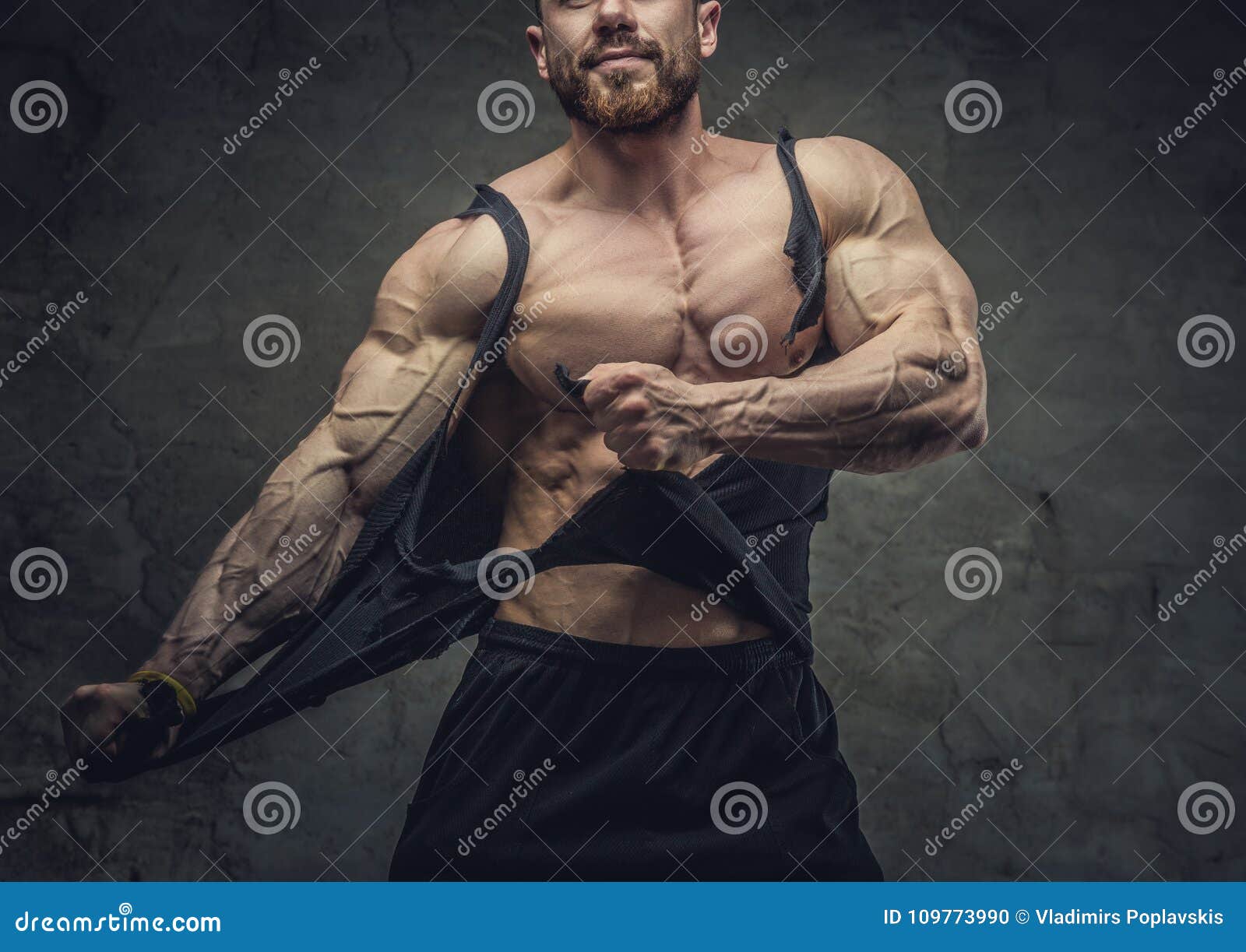 Huge Bodybuilder Rend His Garments. Stock Photo - Image of athlete ...
