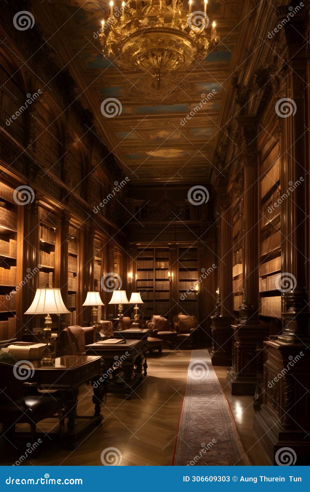 Huge Bookshelves in an Ancient Vibes Library Stock Image - Image of ...
