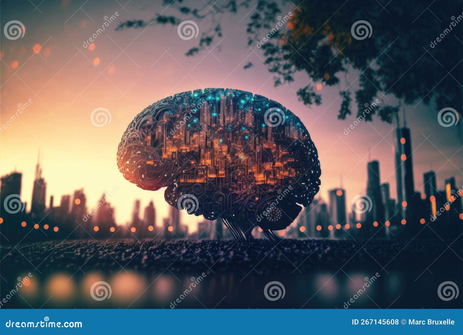 Huge Brain Looking Like a City, Made of Towers Stock Illustration ...