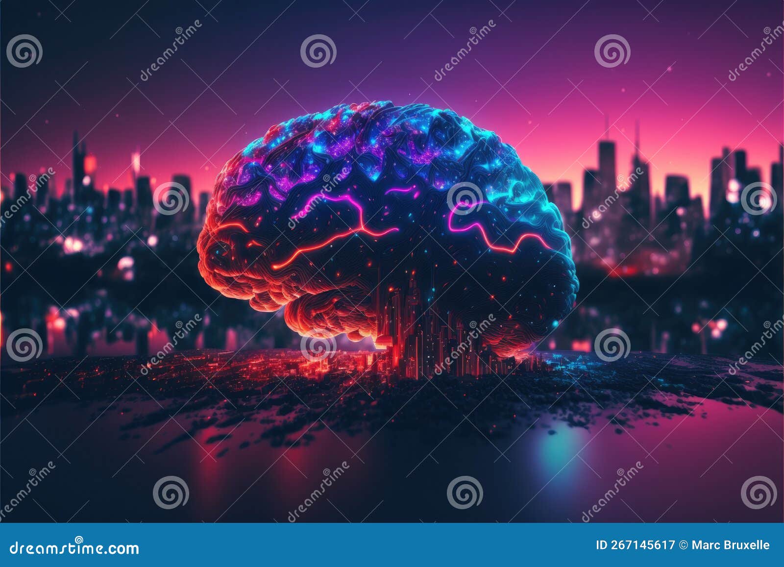 Huge Brain Looking Like a Cloud, Made of Towers Stock Illustration ...
