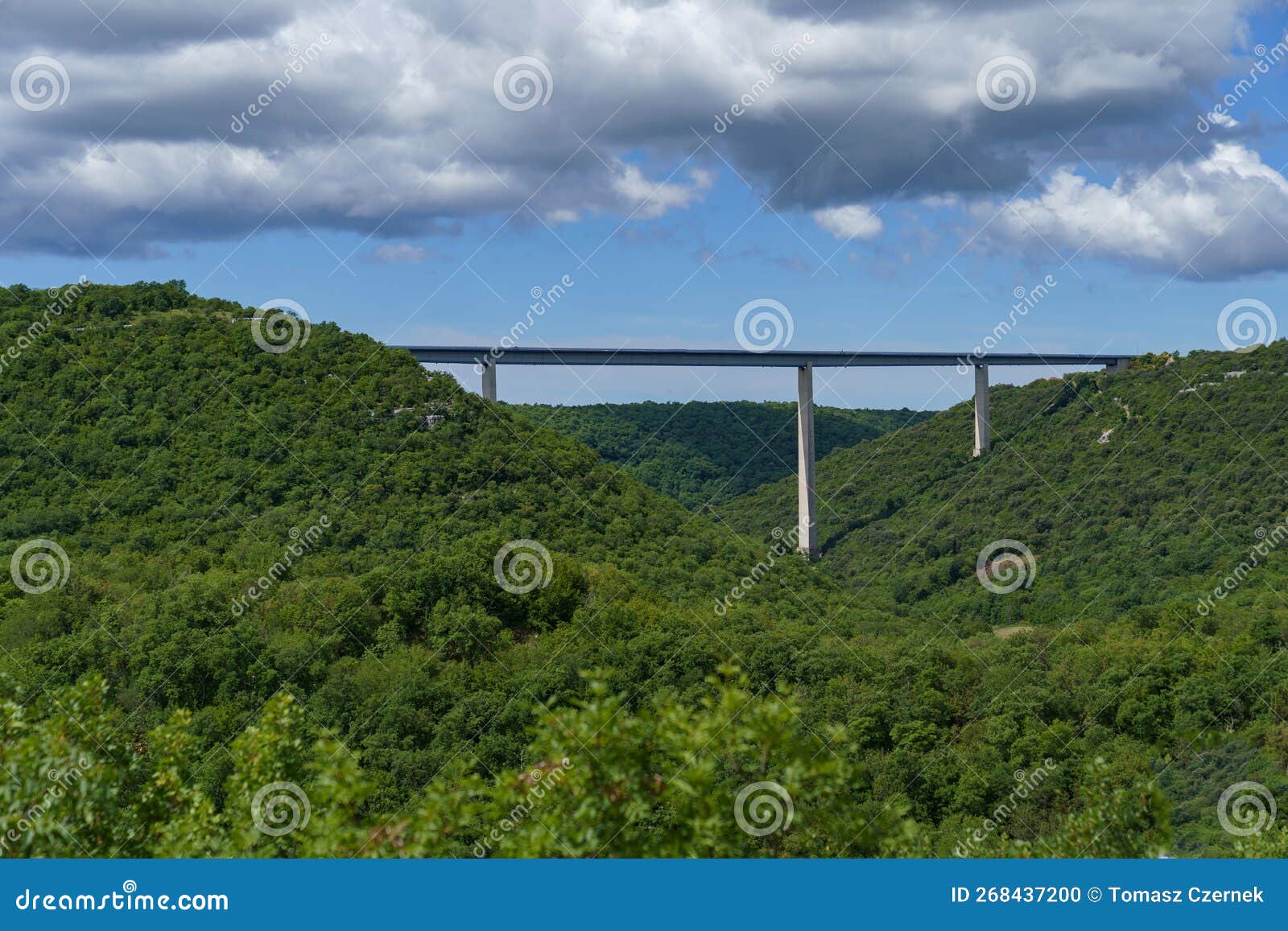 A Huge Bridge on Three Supports Over a Valley between Two Forested ...