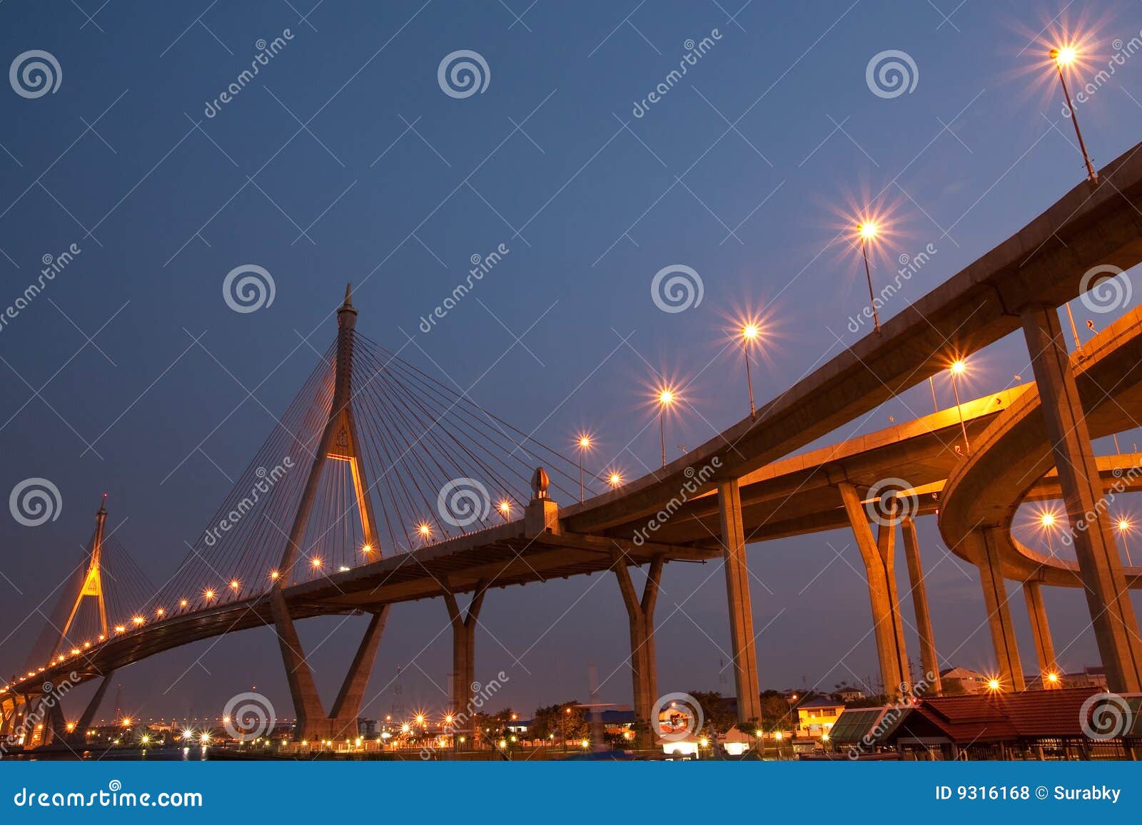 Huge bridge at twilight stock photo. Image of connection - 9316168