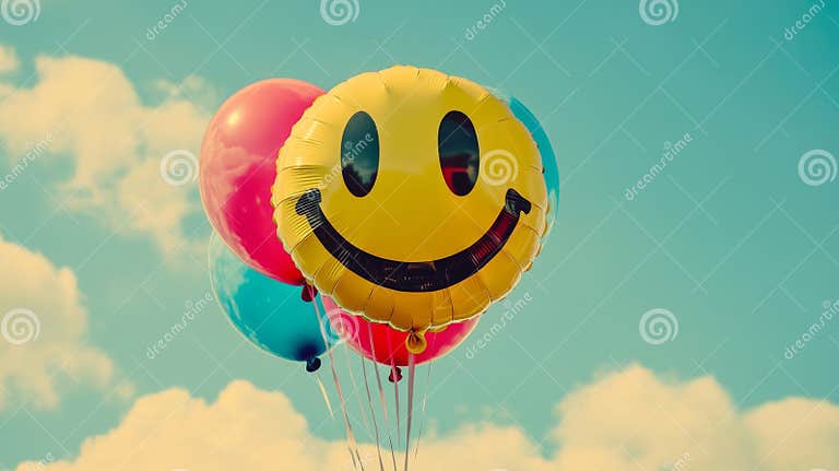 A Huge, Bright Smiley Face Made from an Array of Balloons Floating ...