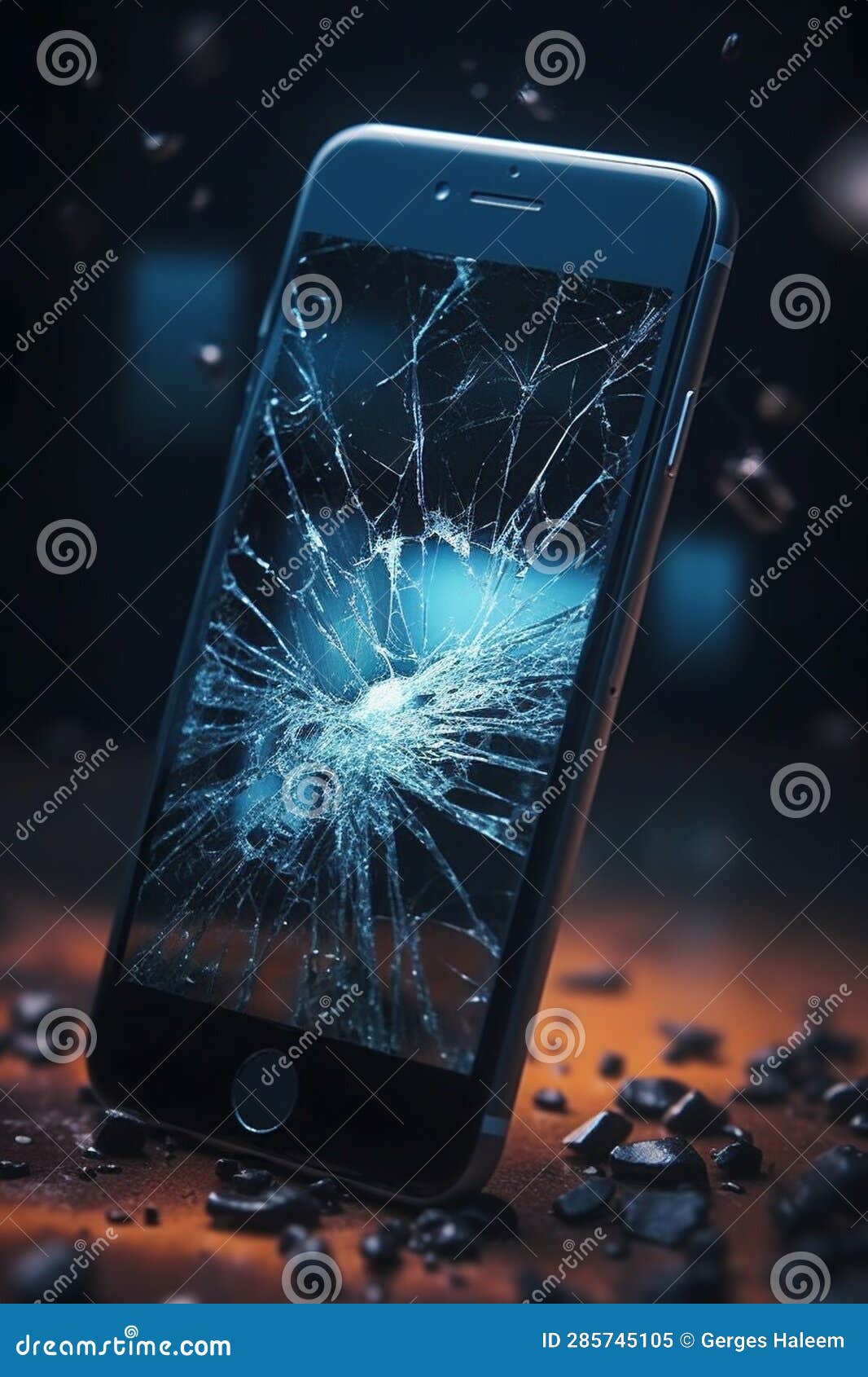 A Huge Broken Mobile Phone, Screen Shattering Explosion Stock ...