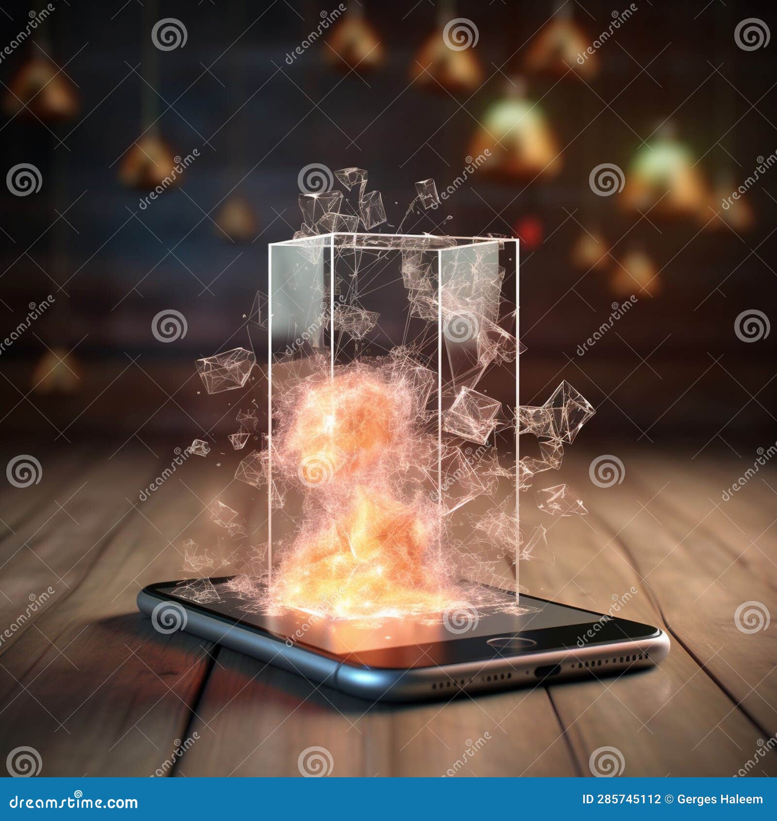 A Huge Broken Mobile Phone, Screen Shattering Explosion Stock ...