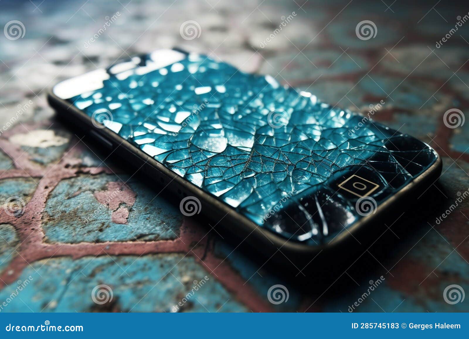 A Huge Broken Mobile Phone, Screen Shattering Explosion Stock ...