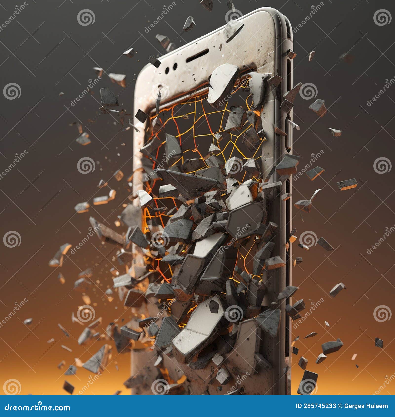 A Huge Broken Mobile Phone, Screen Shattering Explosion Stock ...