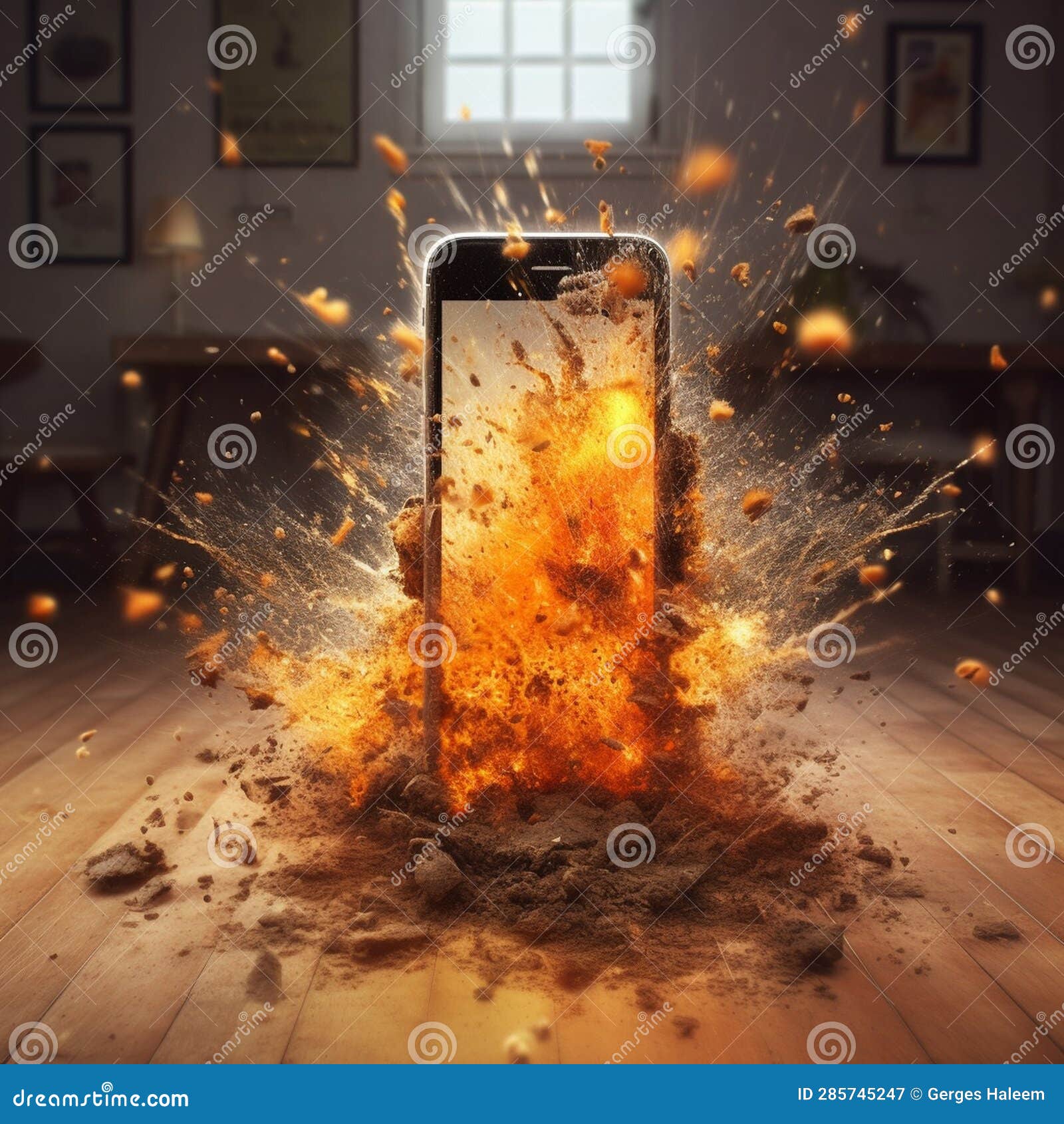 A Huge Broken Mobile Phone, Screen Shattering Explosion Stock ...