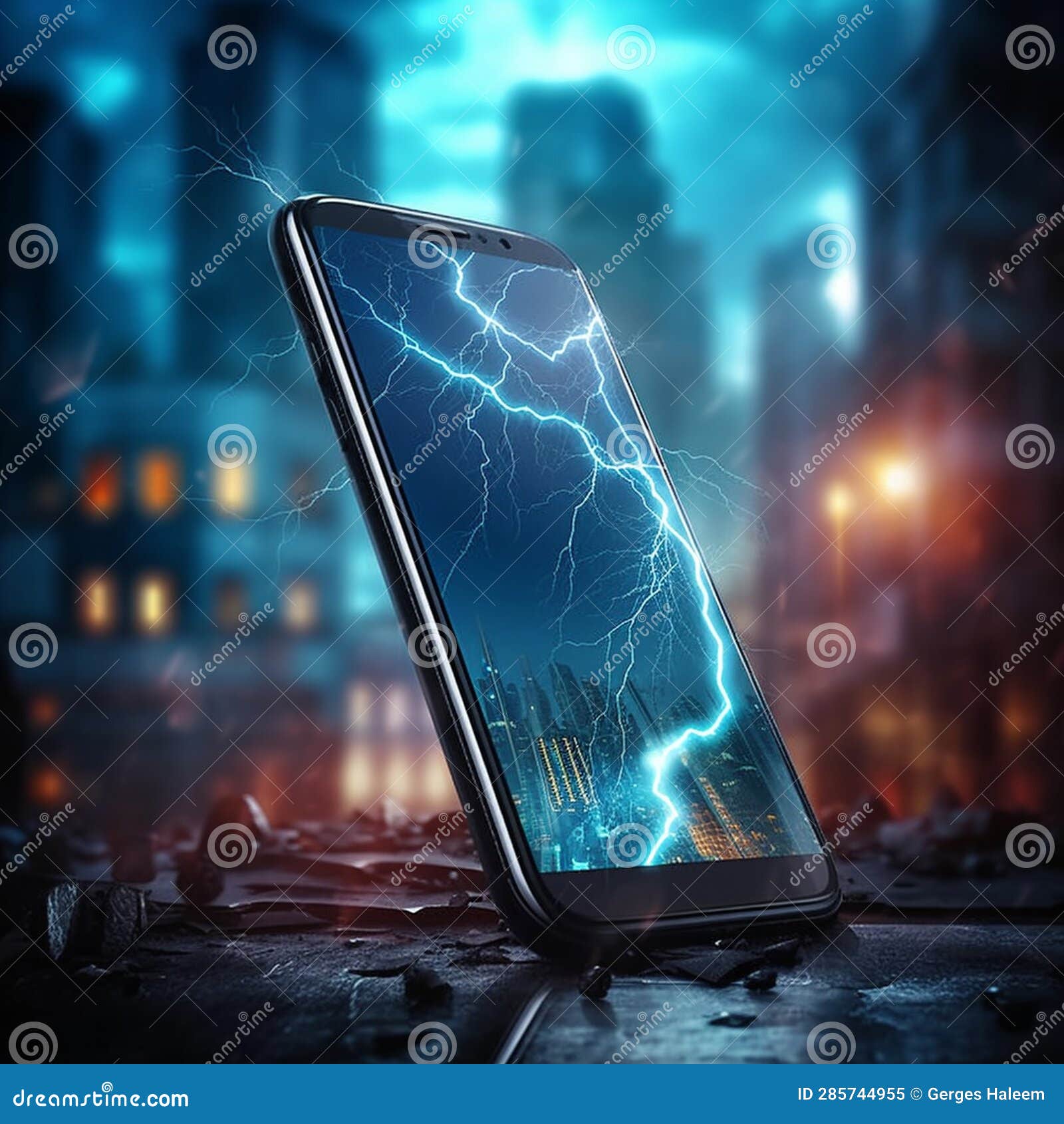 A Huge Broken Mobile Phone, Screen Shattering Explosion Stock ...