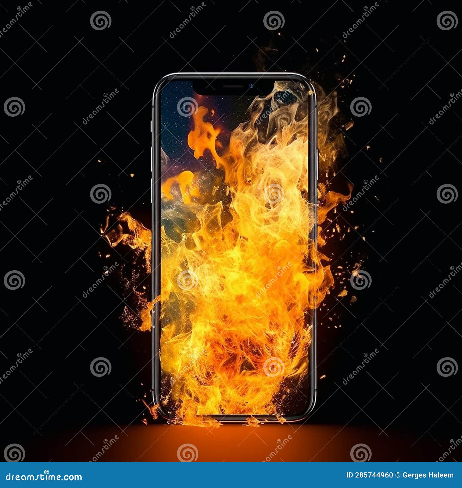 A Huge Broken Mobile Phone, Screen Shattering Explosion Stock ...