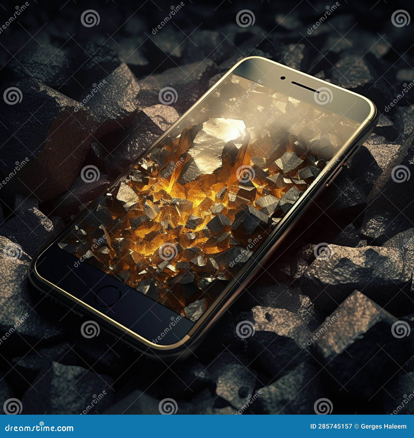 A Huge Broken Mobile Phone, Screen Shattering Explosion Stock ...