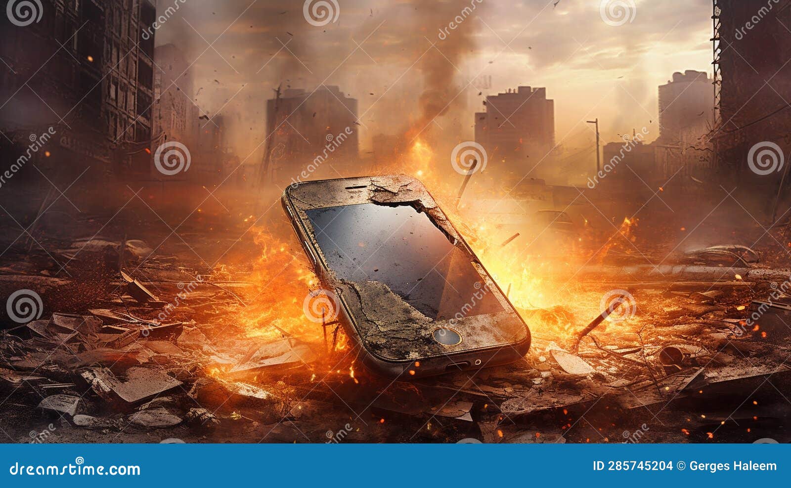 A Huge Broken Mobile Phone, Screen Shattering Explosion Stock ...