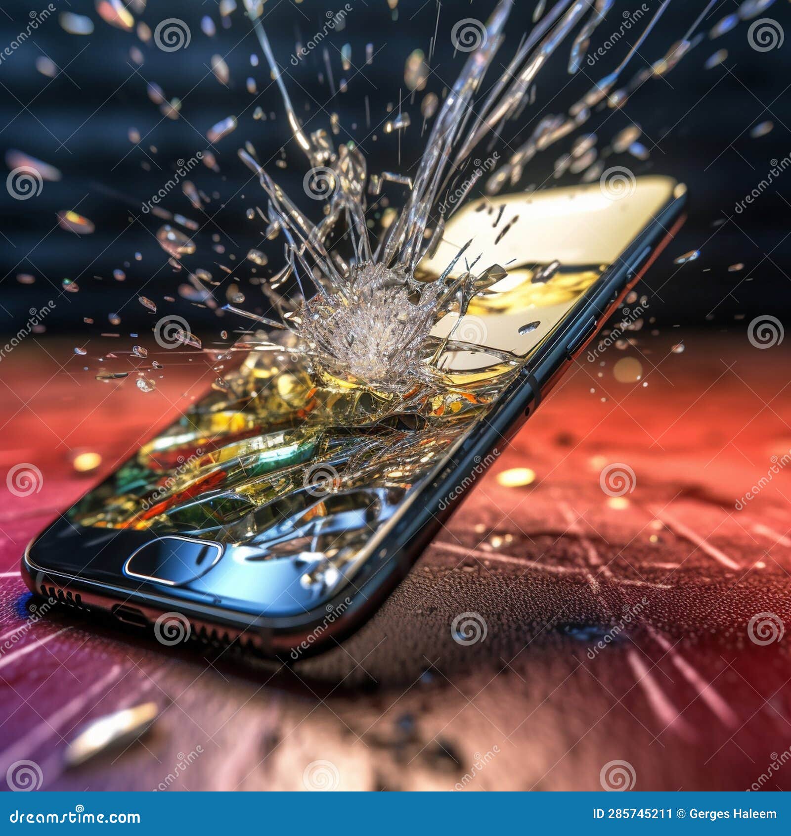 A Huge Broken Mobile Phone, Screen Shattering Explosion Stock ...