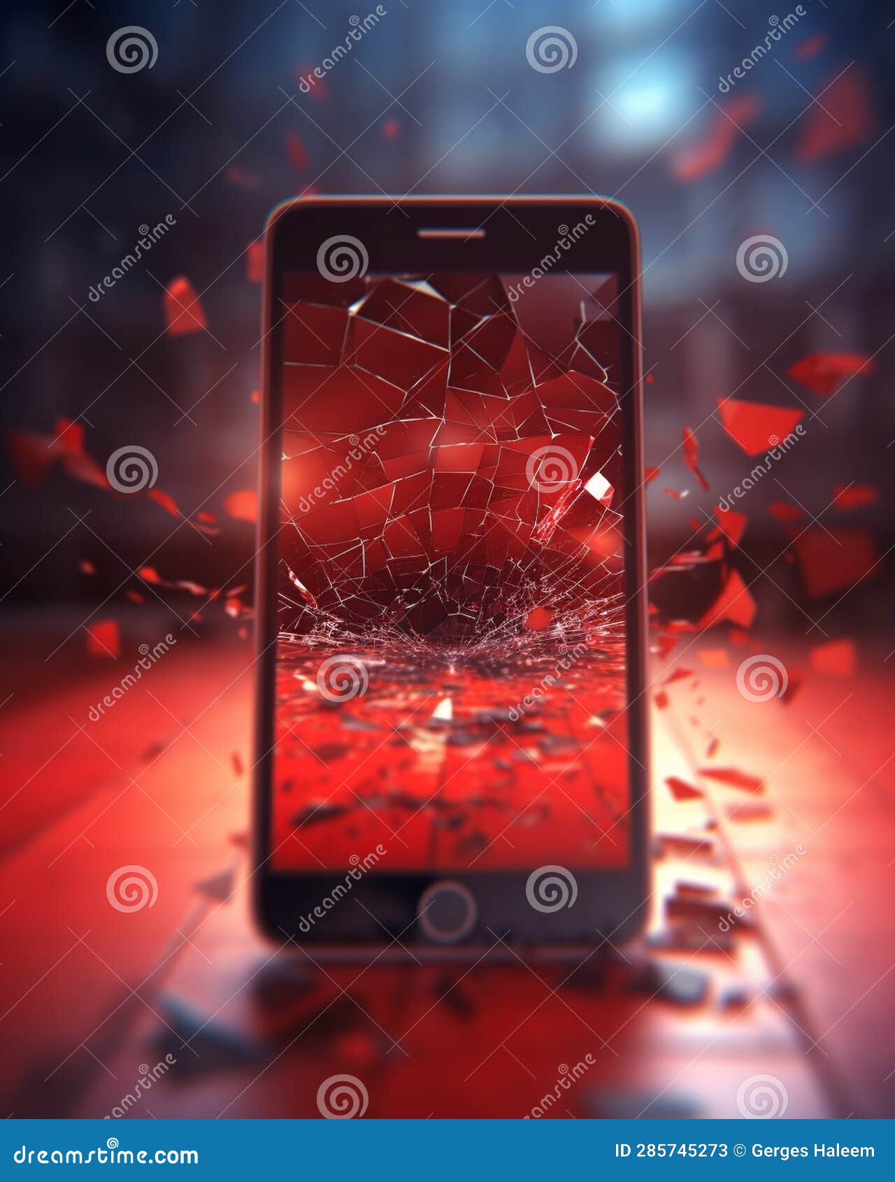 A Huge Broken Mobile Phone, Screen Shattering Explosion Stock ...