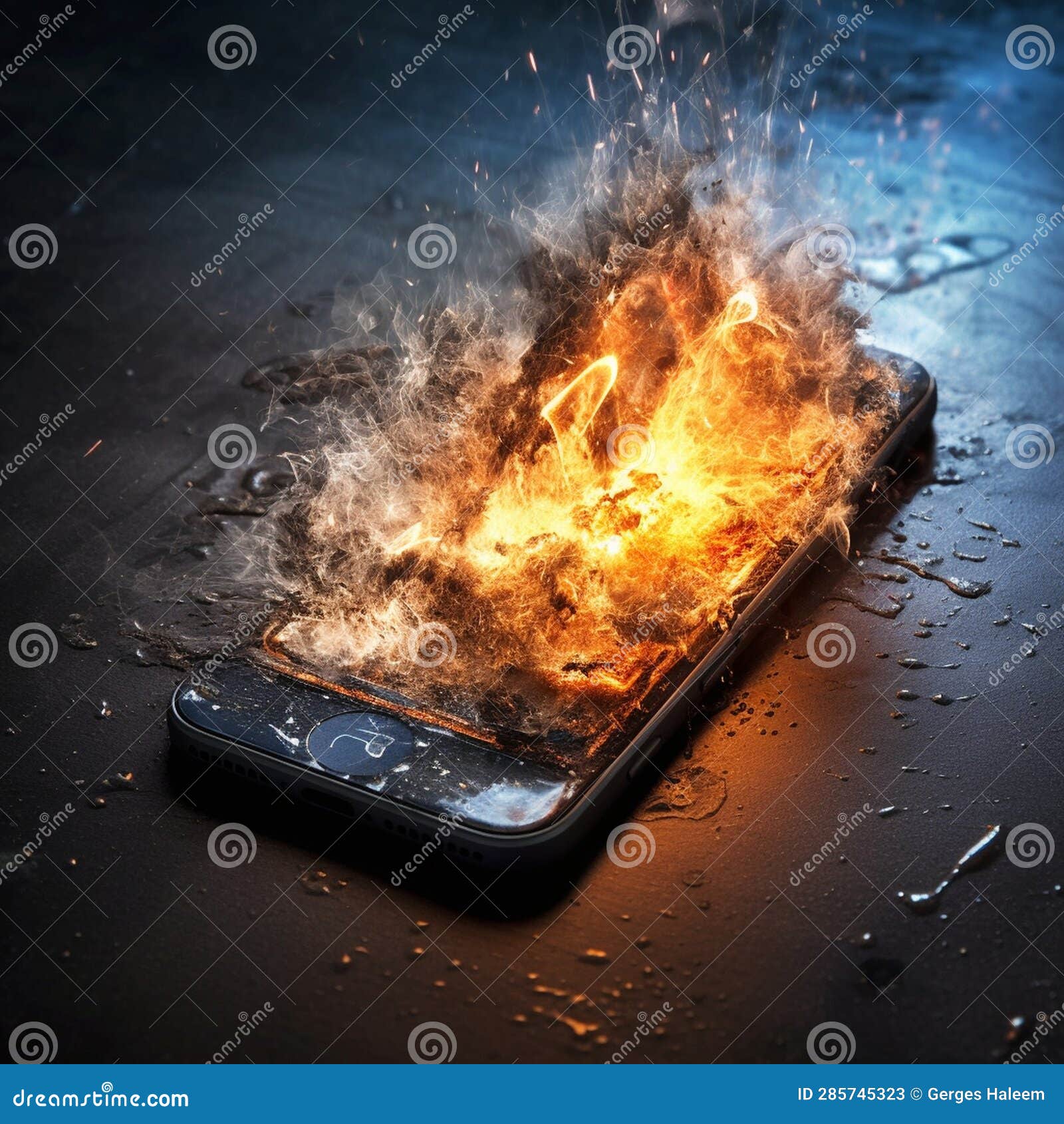 A Huge Broken Mobile Phone, Screen Shattering Explosion Stock ...