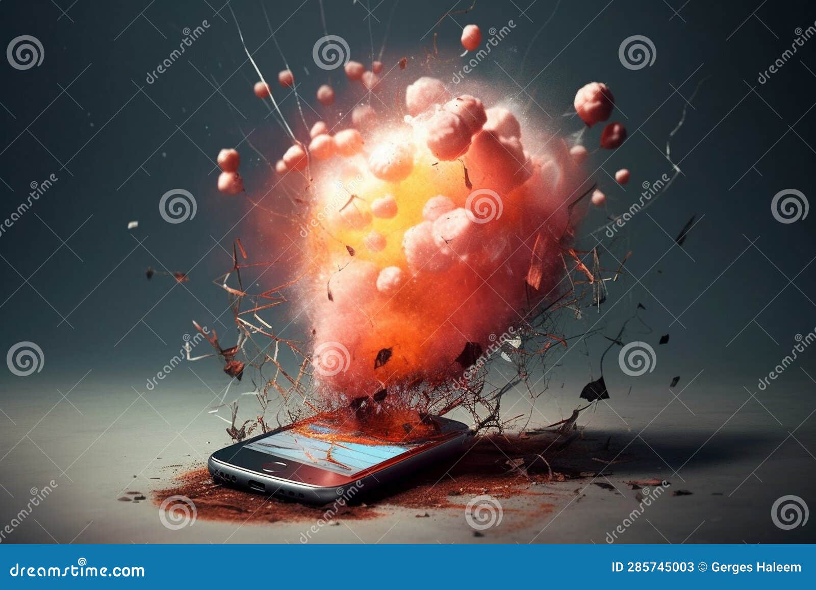 A Huge Broken Mobile Phone, Screen Shattering Explosion Stock ...