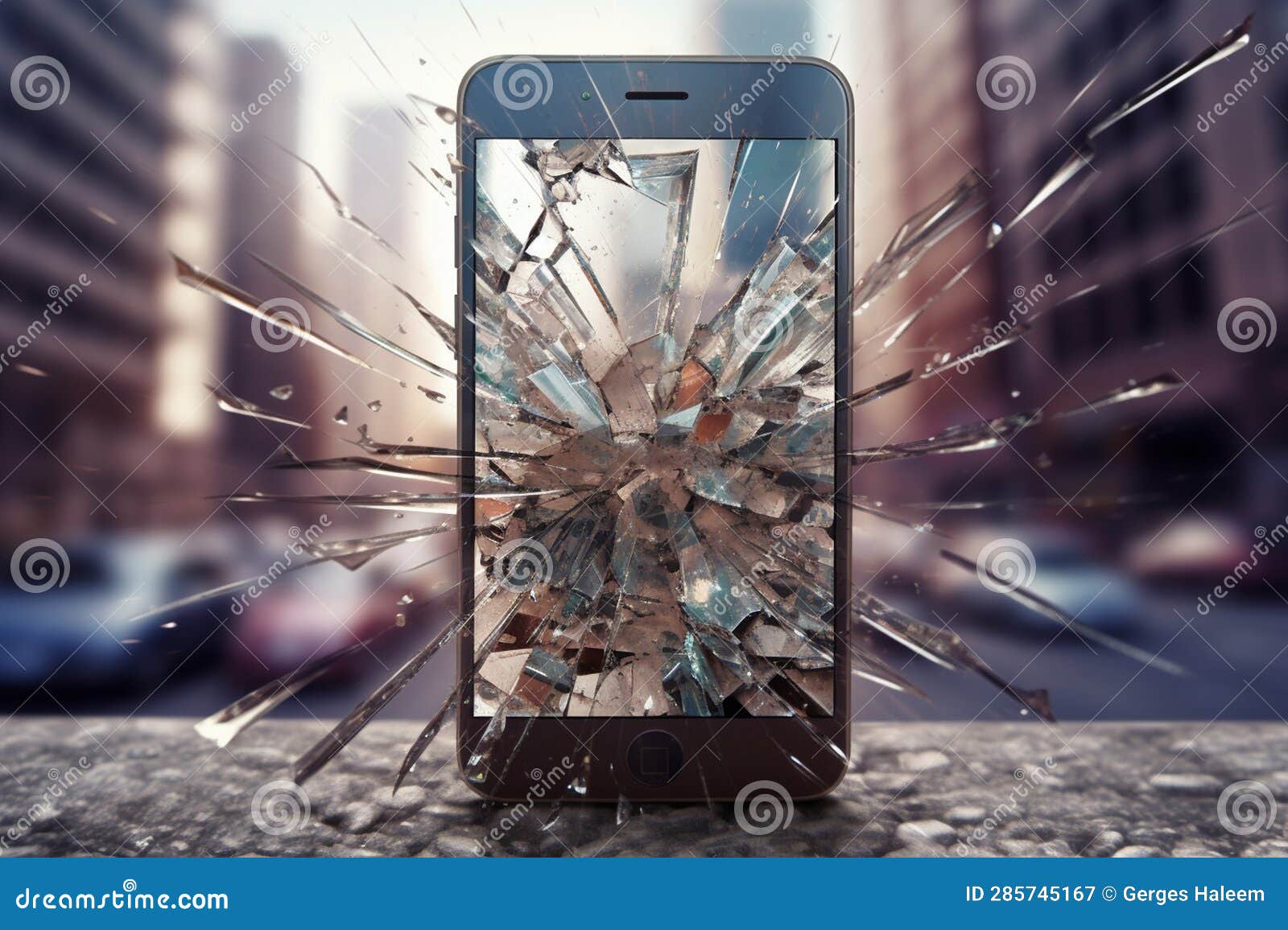 A Huge Broken Mobile Phone, Screen Shattering Explosion Stock ...