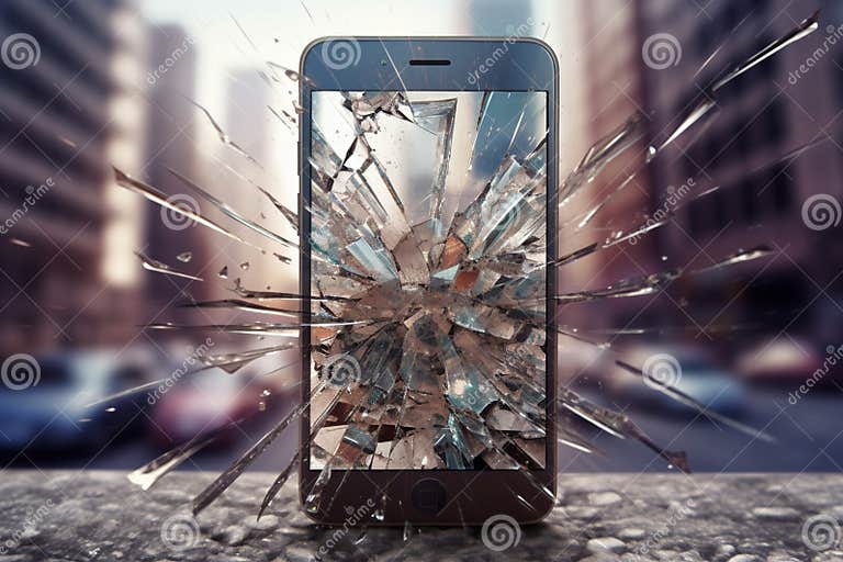 A Huge Broken Mobile Phone, Screen Shattering Explosion Stock ...