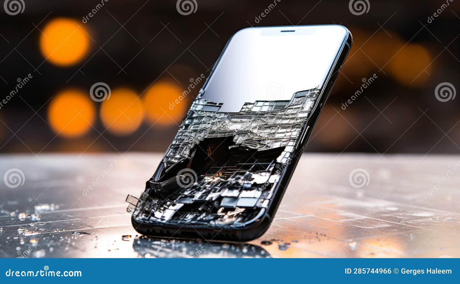 A Huge Broken Mobile Phone, Screen Shattering Explosion Stock ...