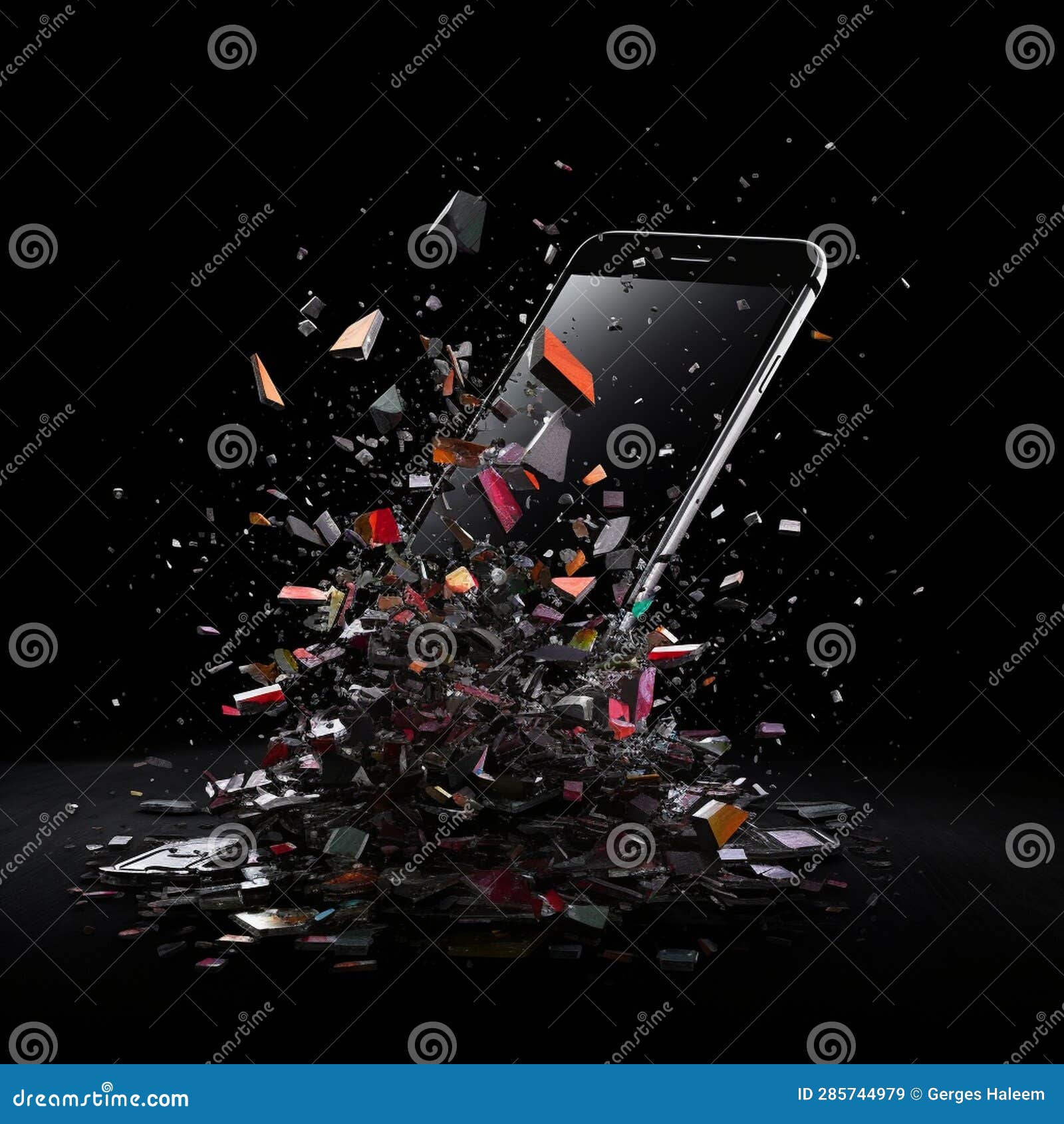 A Huge Broken Mobile Phone, Screen Shattering Explosion Stock ...