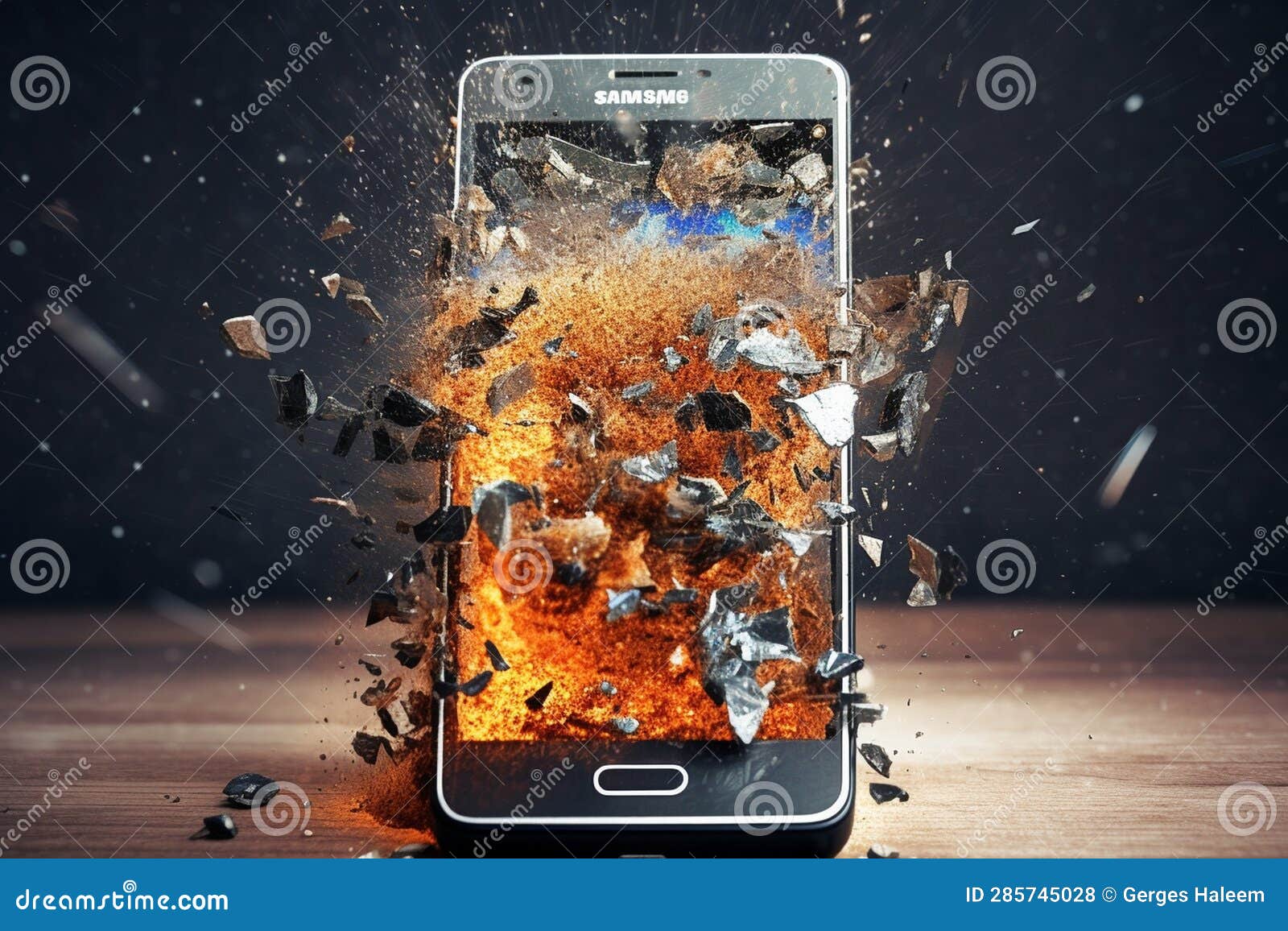A Huge Broken Mobile Phone, Screen Shattering Explosion Stock ...