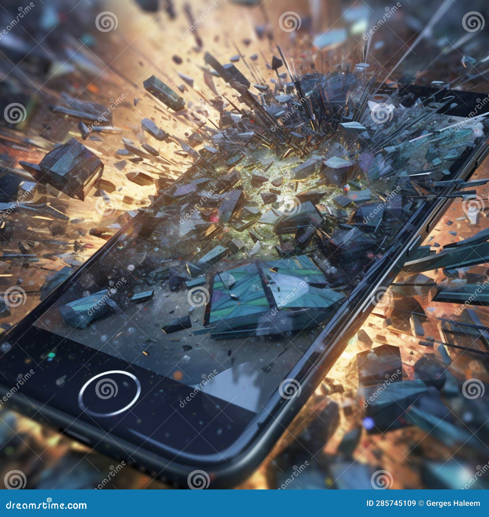 A Huge Broken Mobile Phone, Screen Shattering Explosion Stock ...