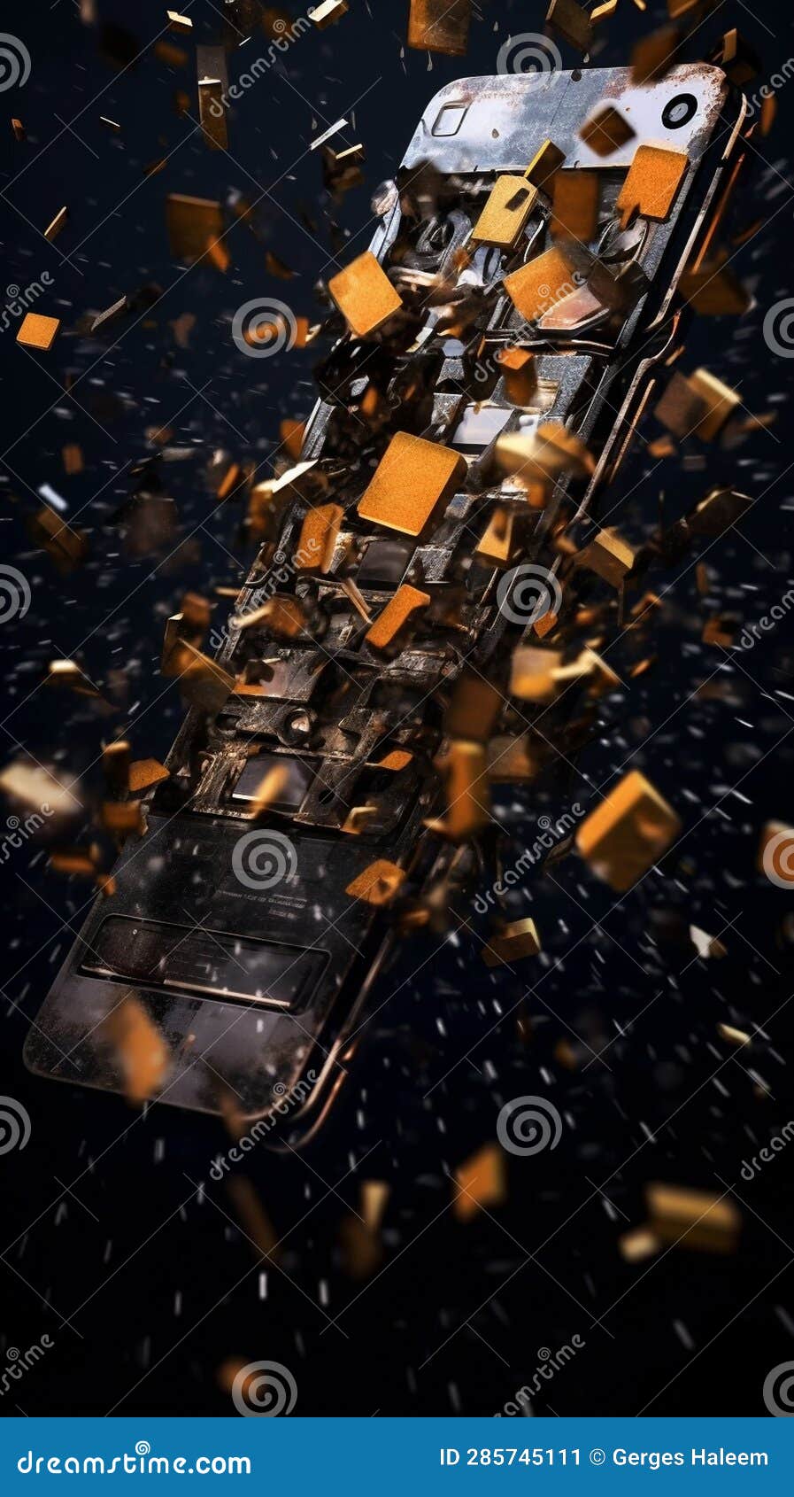 A Huge Broken Mobile Phone, Screen Shattering Explosion Stock ...