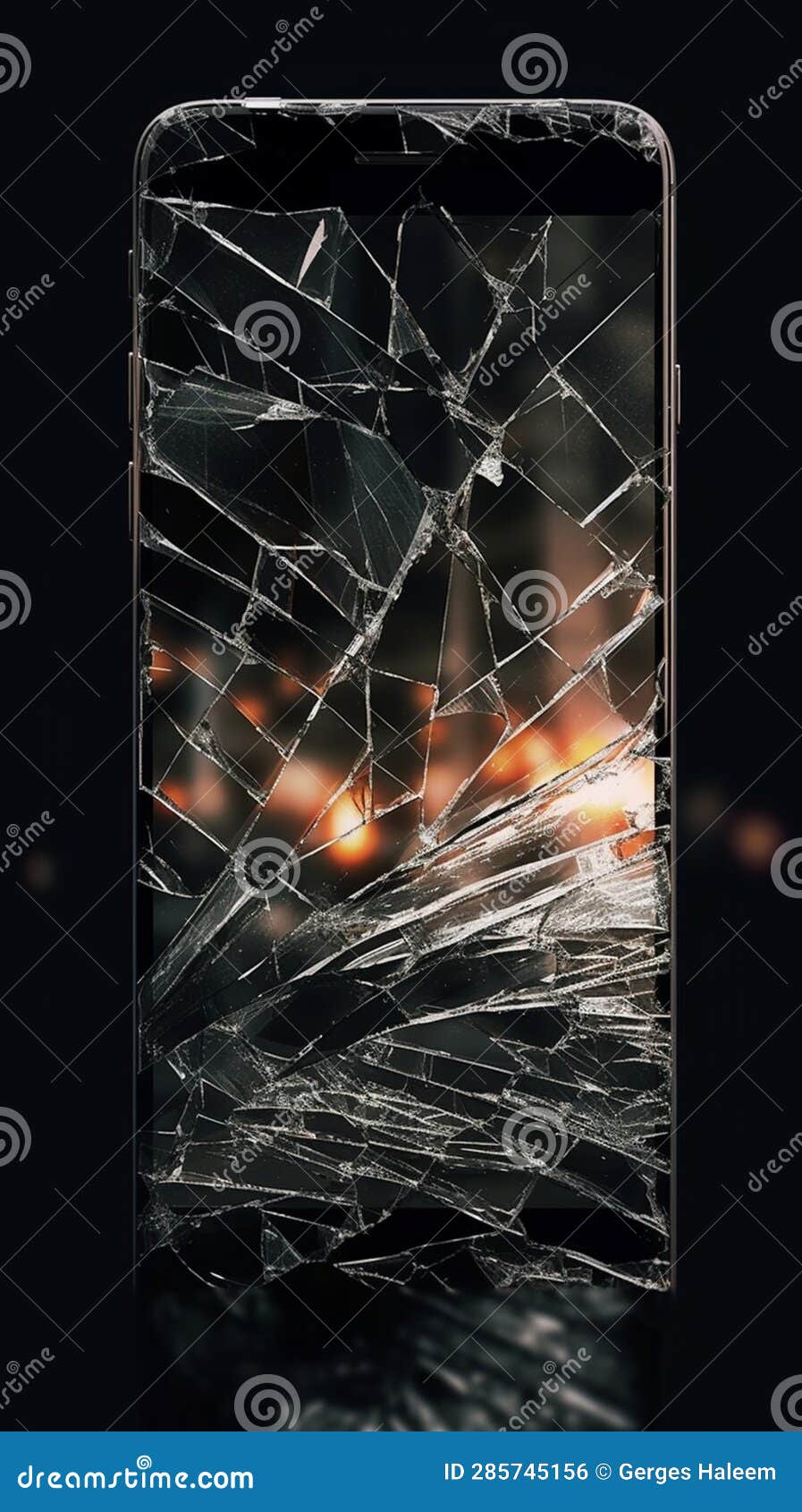 A Huge Broken Mobile Phone, Screen Shattering Explosion Stock ...