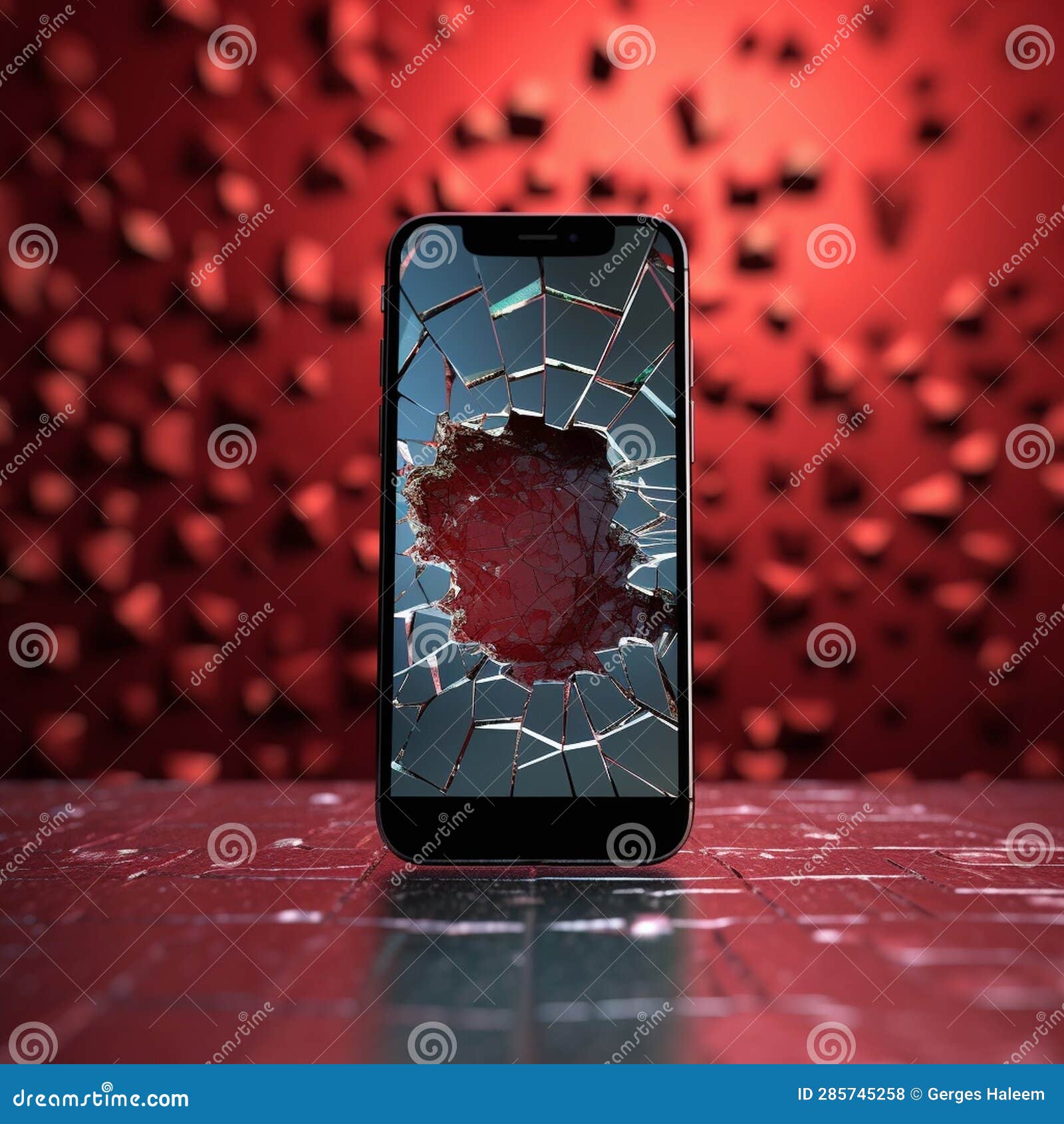A Huge Broken Mobile Phone, Screen Shattering Explosion Stock ...