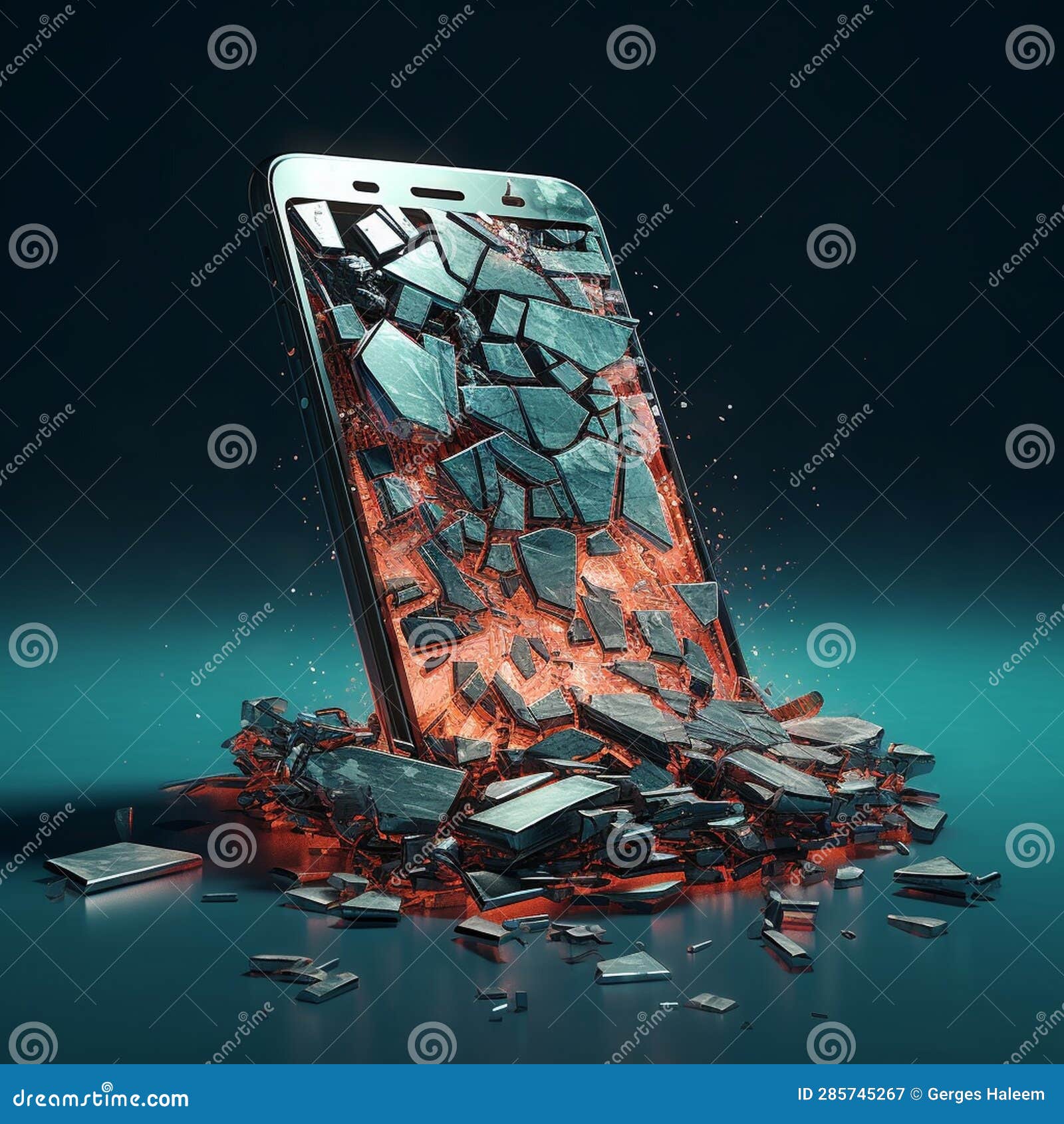 A Huge Broken Mobile Phone, Screen Shattering Explosion Stock ...