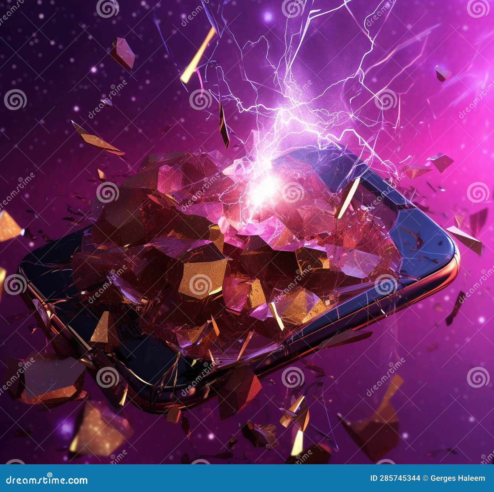 A Huge Broken Mobile Phone, Screen Shattering Explosion Stock ...