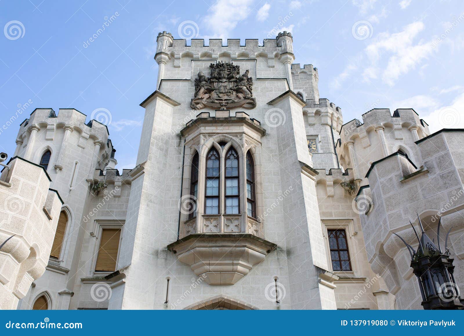 Huge Building Wall with Tall Gothic Windows on a Castle Stock Photo ...
