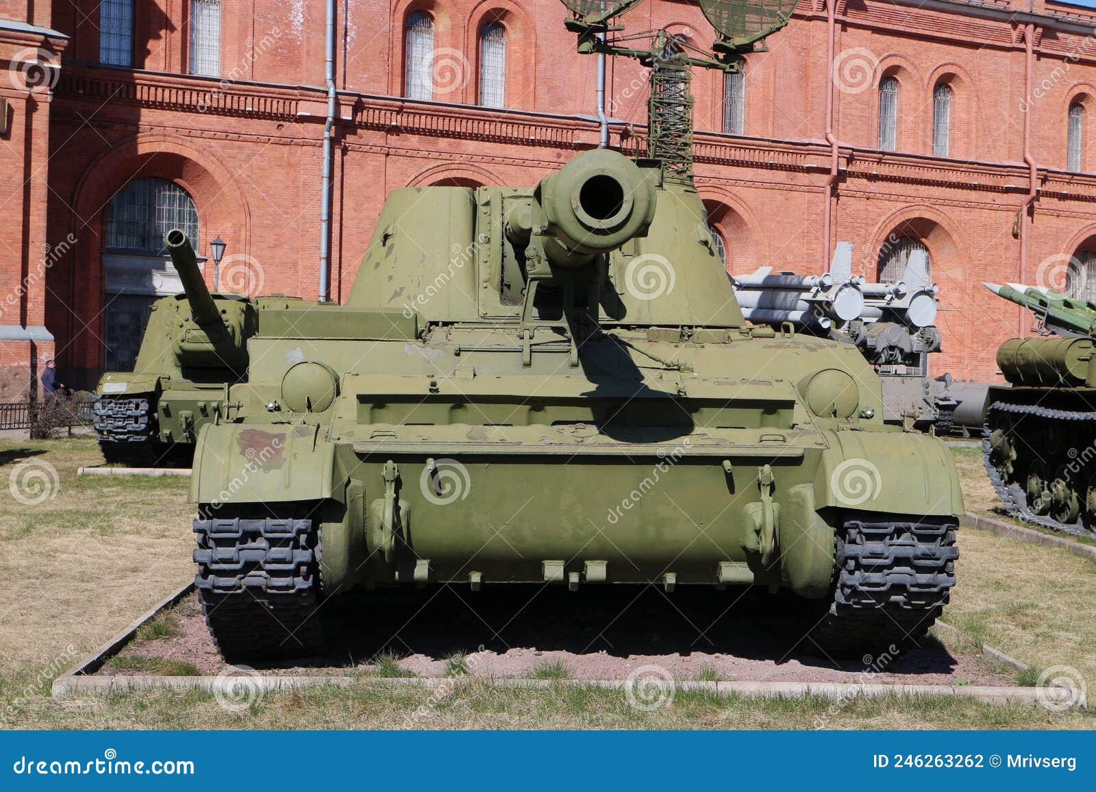 Huge cannon on the tank stock photo. Image of khaki - 246263262