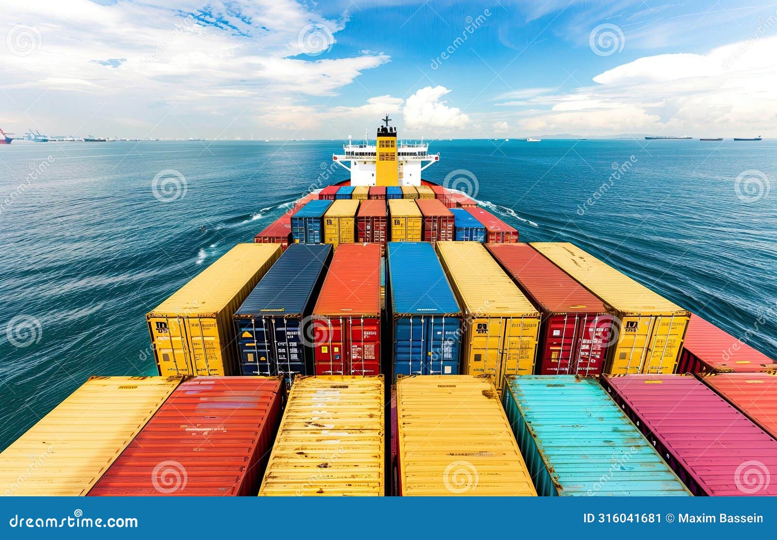 A Huge Cargo Container Ship is Moving into the Sea. the Concept of ...