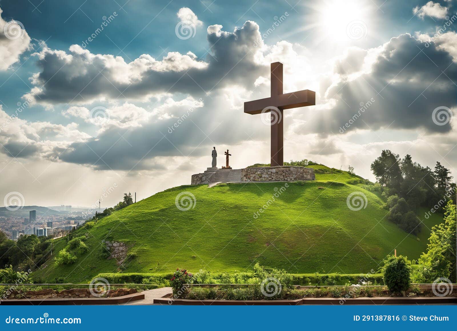 A Huge Christian Cross Statue on a Hill in the Sun Stock Photo - Image ...