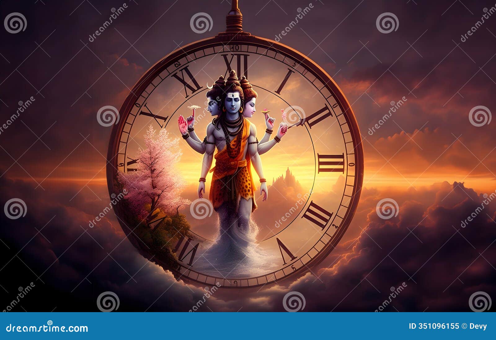 Huge Clock with Shri Krishna Standing Stock Illustration - Illustration ...