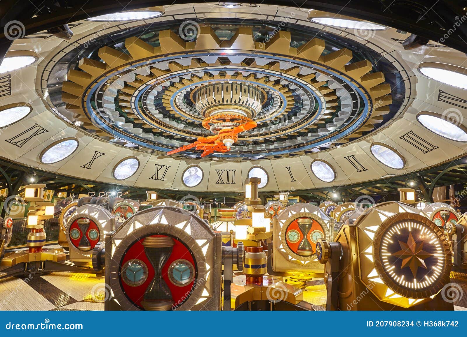 Huge Clockwork Mechanism Hanging on the Ceiling. Time Wheels Stock ...