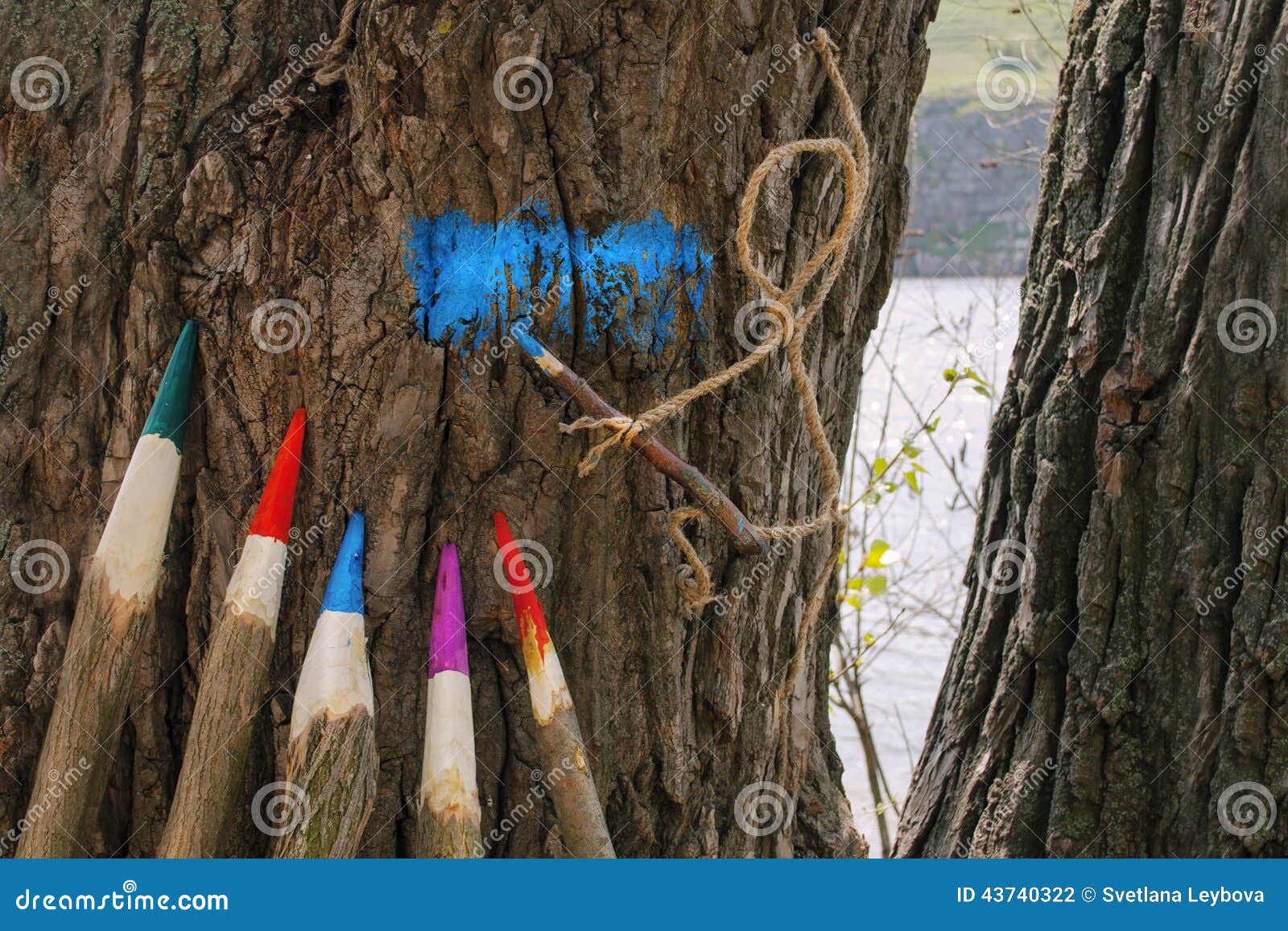 Huge Colored Pencils and a Rope Man Stock Photo - Image of wooden ...