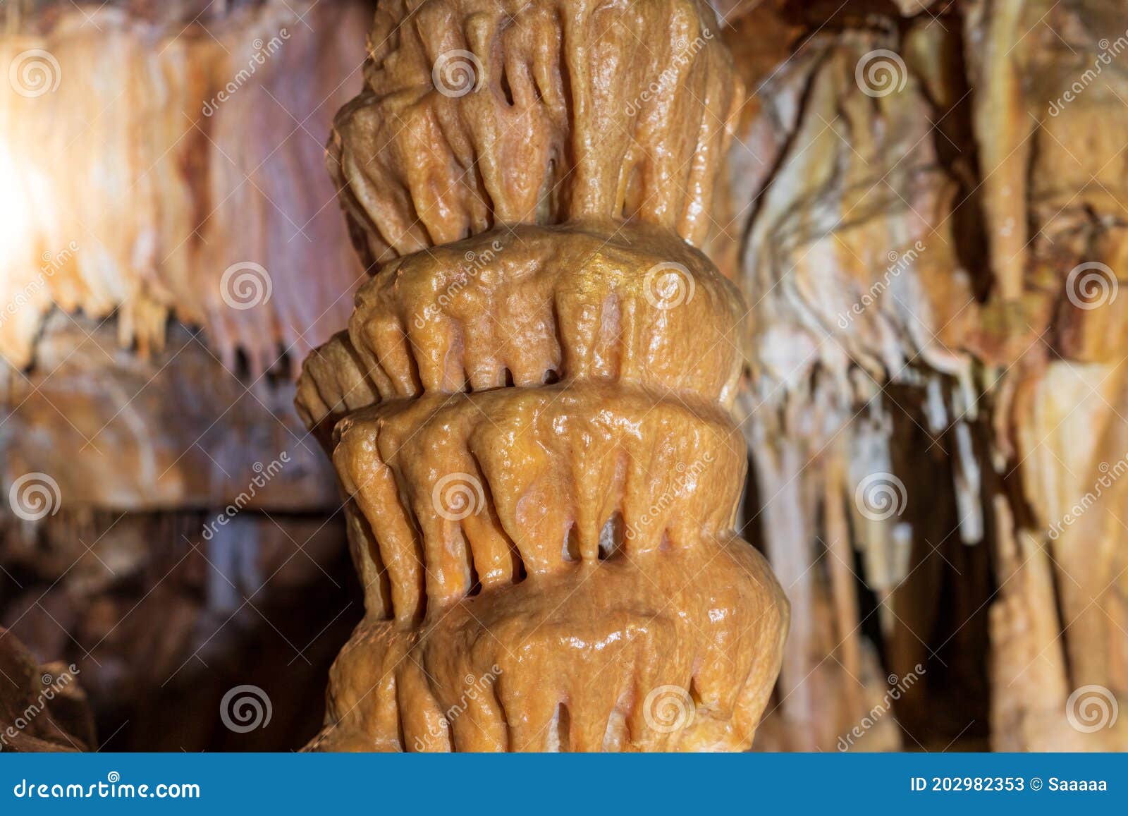 Large Column of Stalactites in the Cave Closeup View Stock Image ...