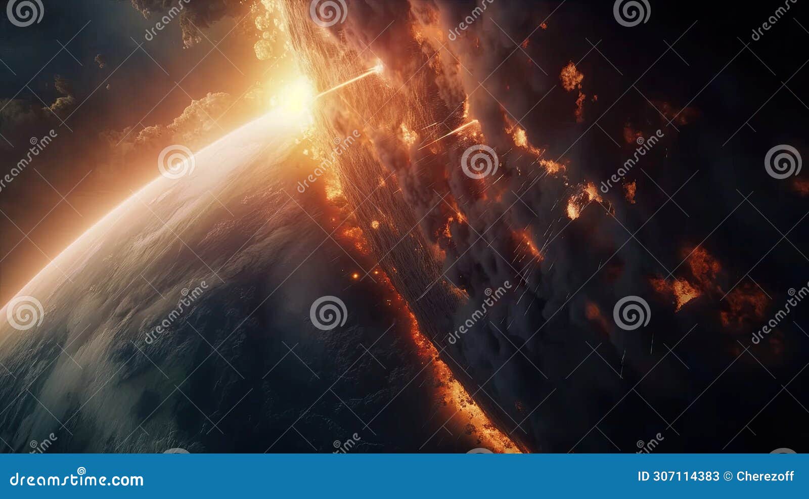 A Huge Comet Crashes into the Earth Stock Illustration - Illustration ...