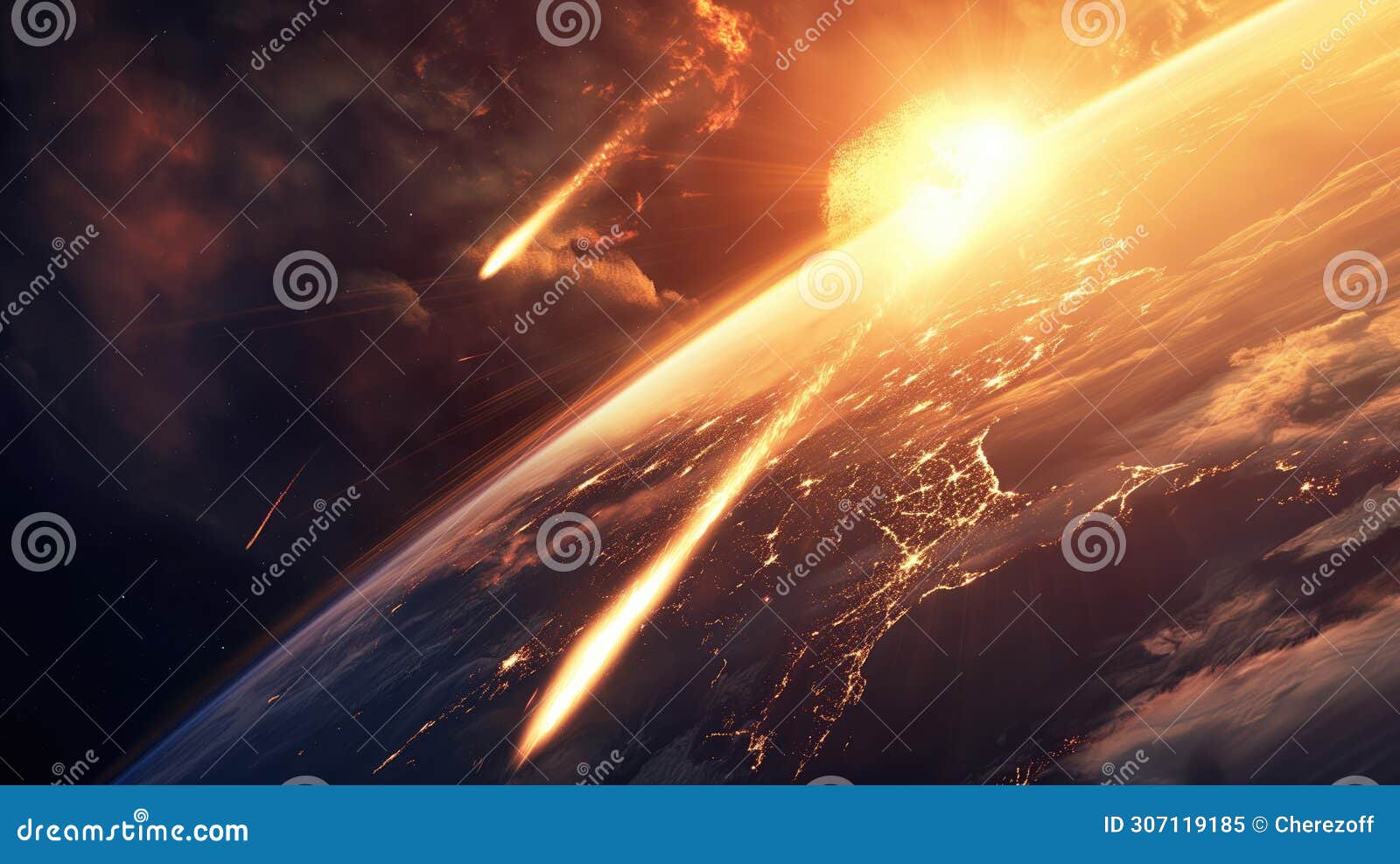 A Huge Comet Crashes into the Earth Stock Image - Image of extinction ...