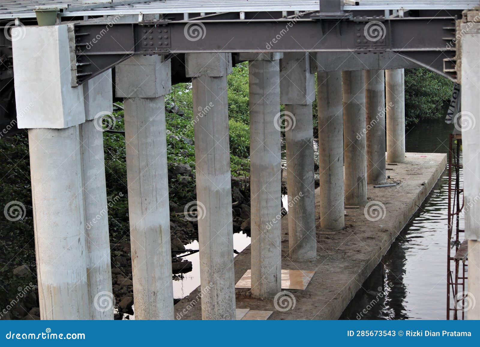 Huge Concrete Pillars Above the Water Stock Image - Image of finance ...